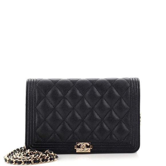 CHANEL | Bags | Chanel Boy Wallet On Chain Quilted Caviar Black | Poshmark